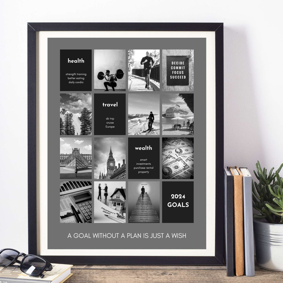 Minimalist Black and White Vision Board: Customizable Poster – DreamCollage